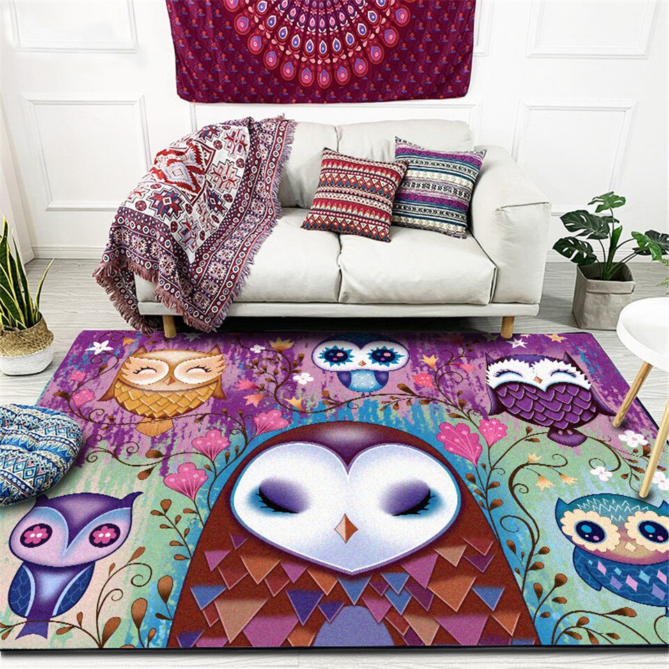 Wishstar Cartoon Uil Tapijt Paars Groen Leuke Kind... – Grandado