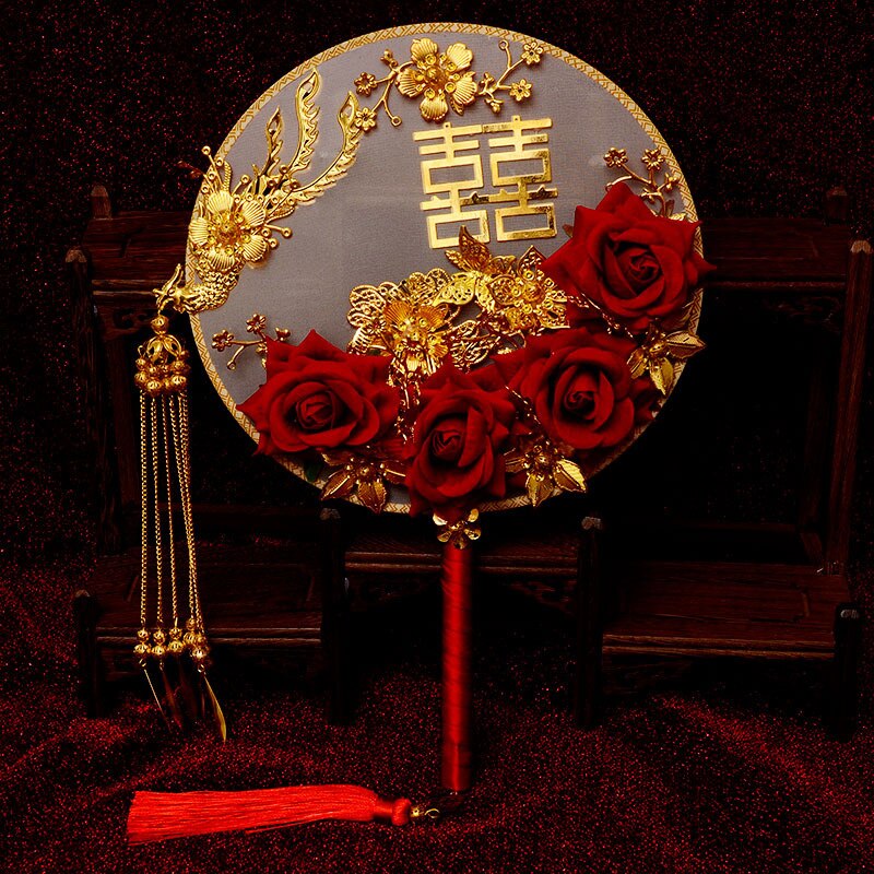 HIMSTORY Bruid Buket Rode Rozen Bloem Bridal Fan C... – Vicedeal