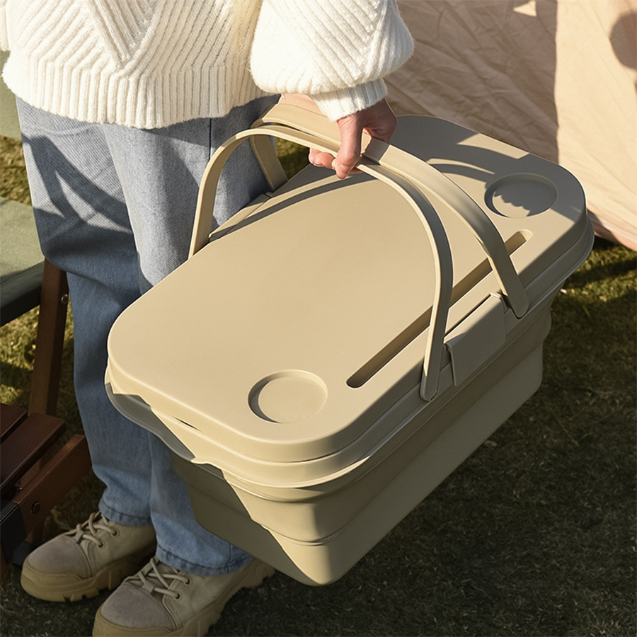 Outdoor picnic basket with lid, table board, campi... – Grandado