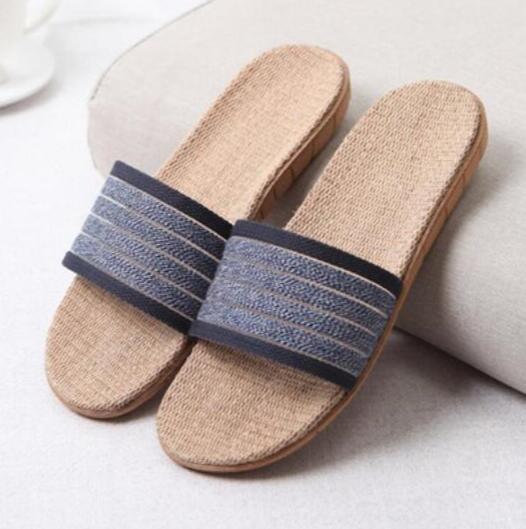 Men's Summer Flat Linen Sandals Blue Stripe Open-T... – Grandado
