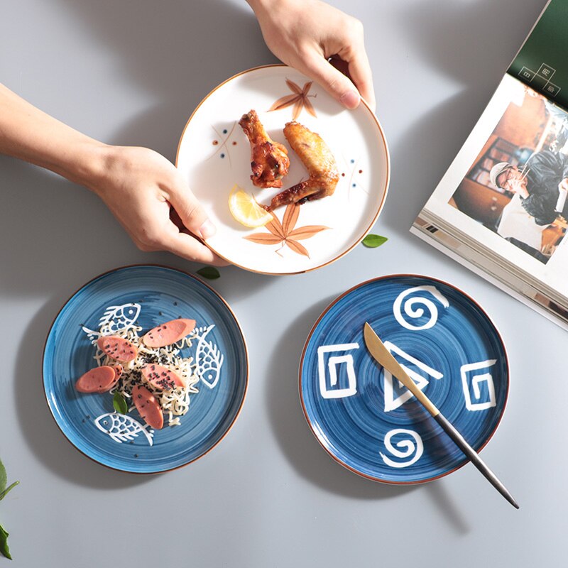 Nordic Steak Plate Geometric Stripes Ceramic Dinne... – Vicedeal