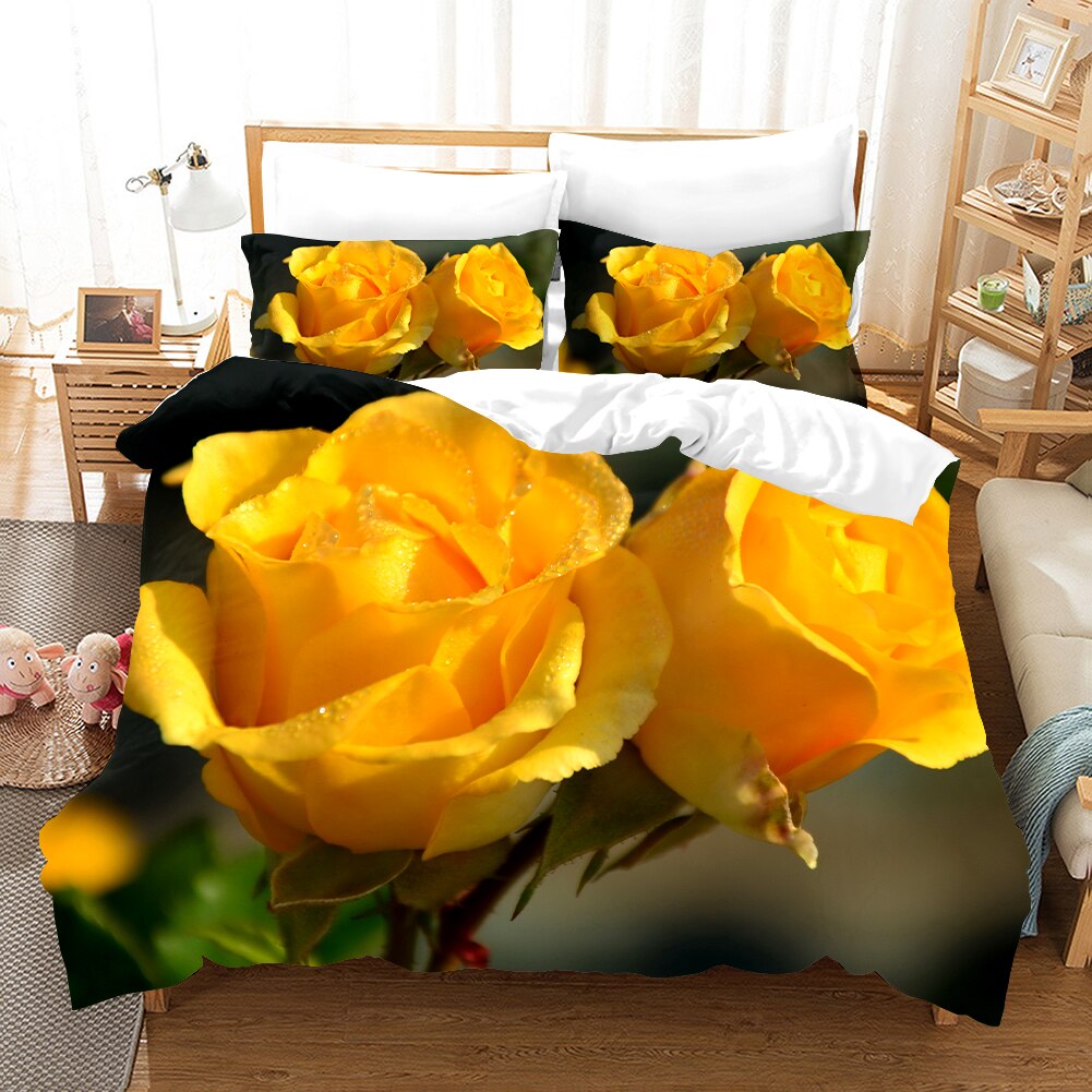 Yellow Roses Bedding Set Romantic Mew Flowers Duve... – Grandado