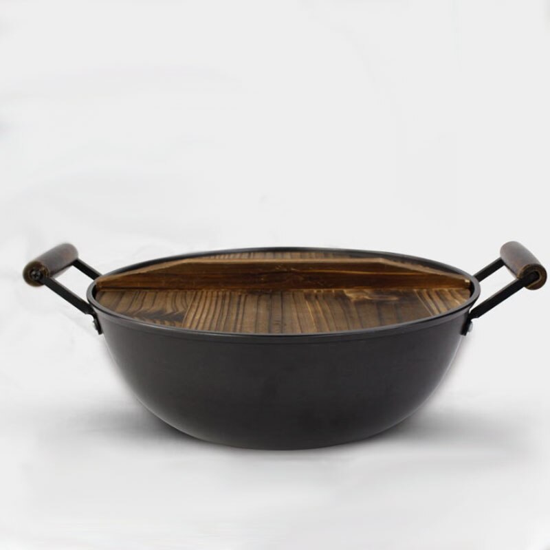 34cm Chinese Traditional Iron Wok Stew Pot with Wo... – Vicedeal