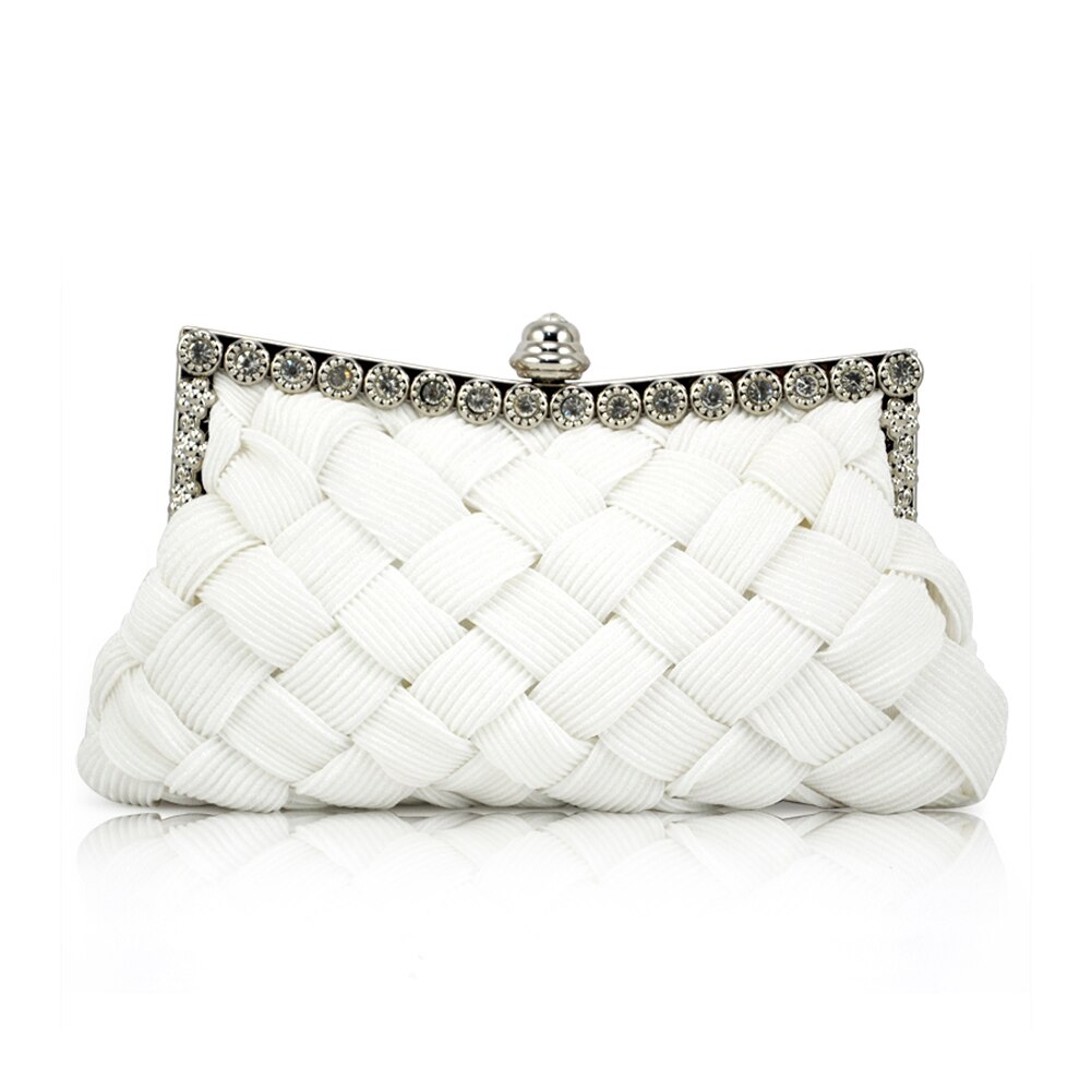 White satin bridal evening prom clutch handbag pur... – Grandado