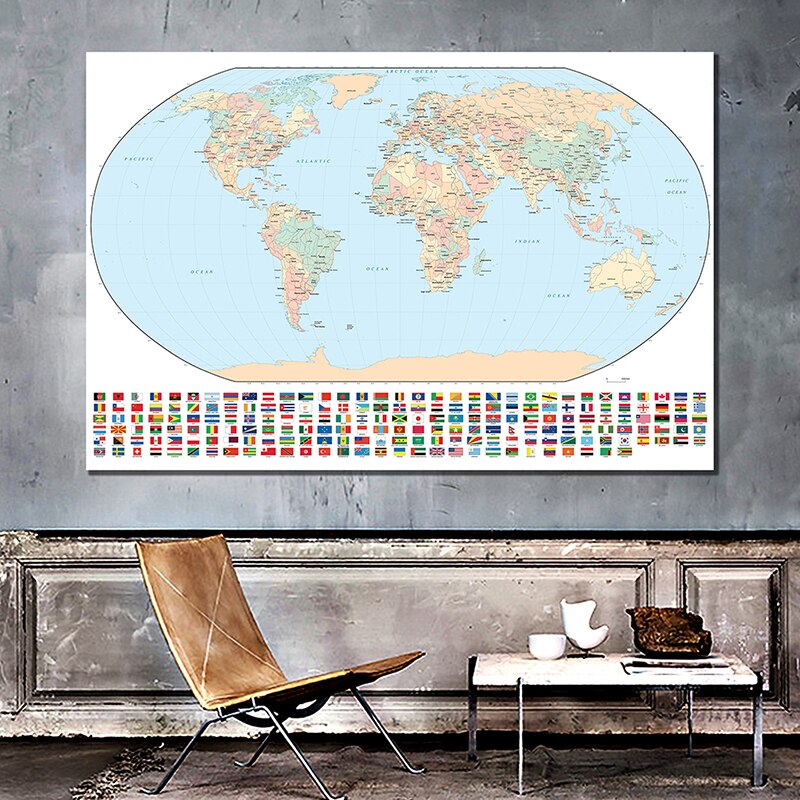 90*60cm The World Map with National Flags Wall Art... – Grandado