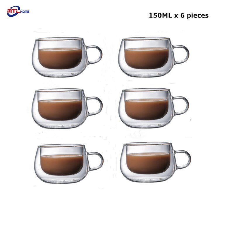 6 Pieces Double Wall Gass Cup 150ml Heat Resistant... – Grandado