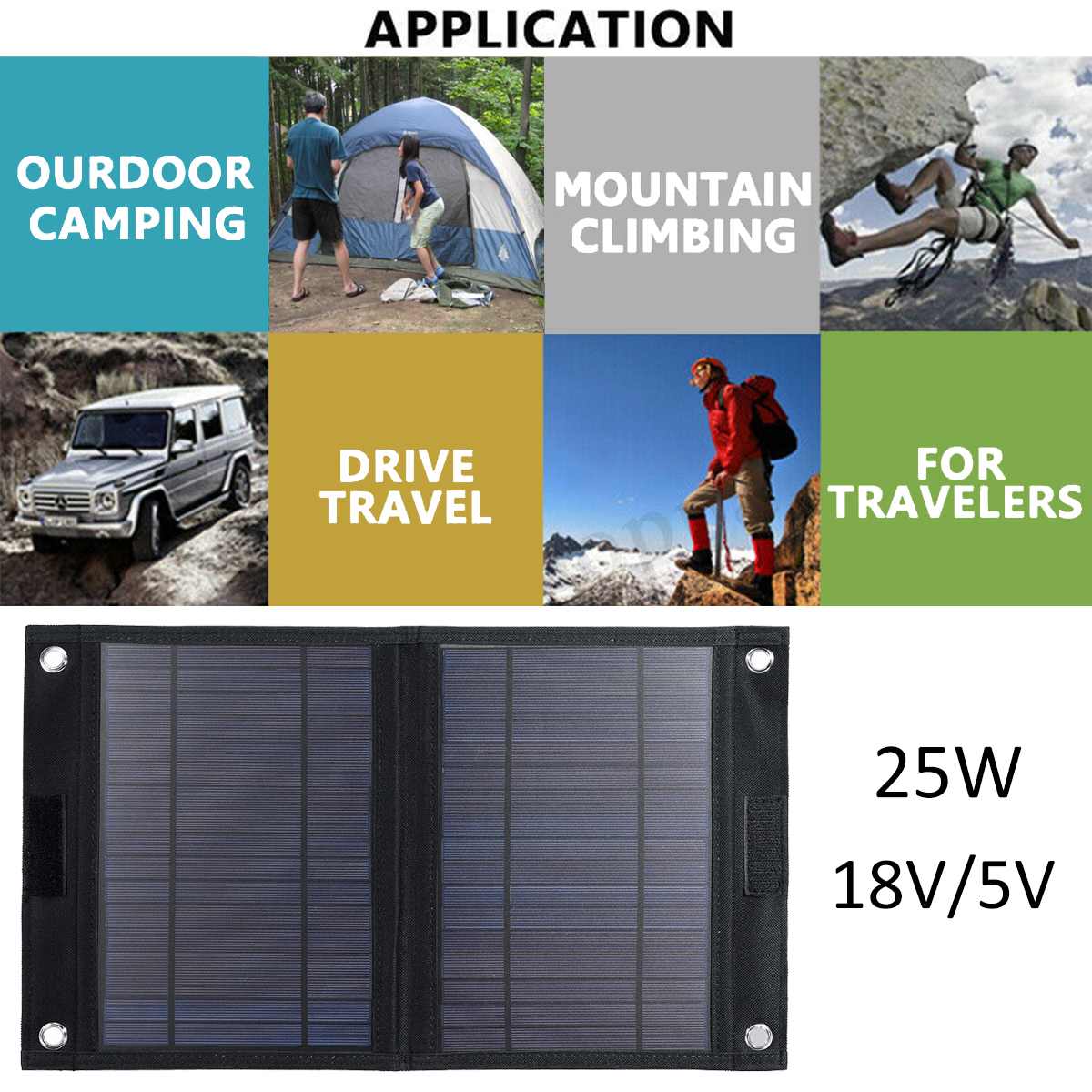 25W 18V 5V Waterproof Solar Panel Foldable Dual Ou... – Vicedeal