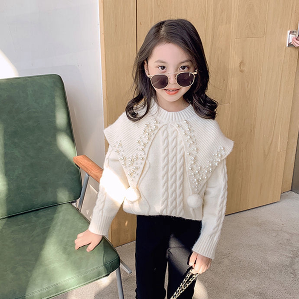 Kids Solid Pearl Knitted Thick Sweater Girls Cute ... – Grandado