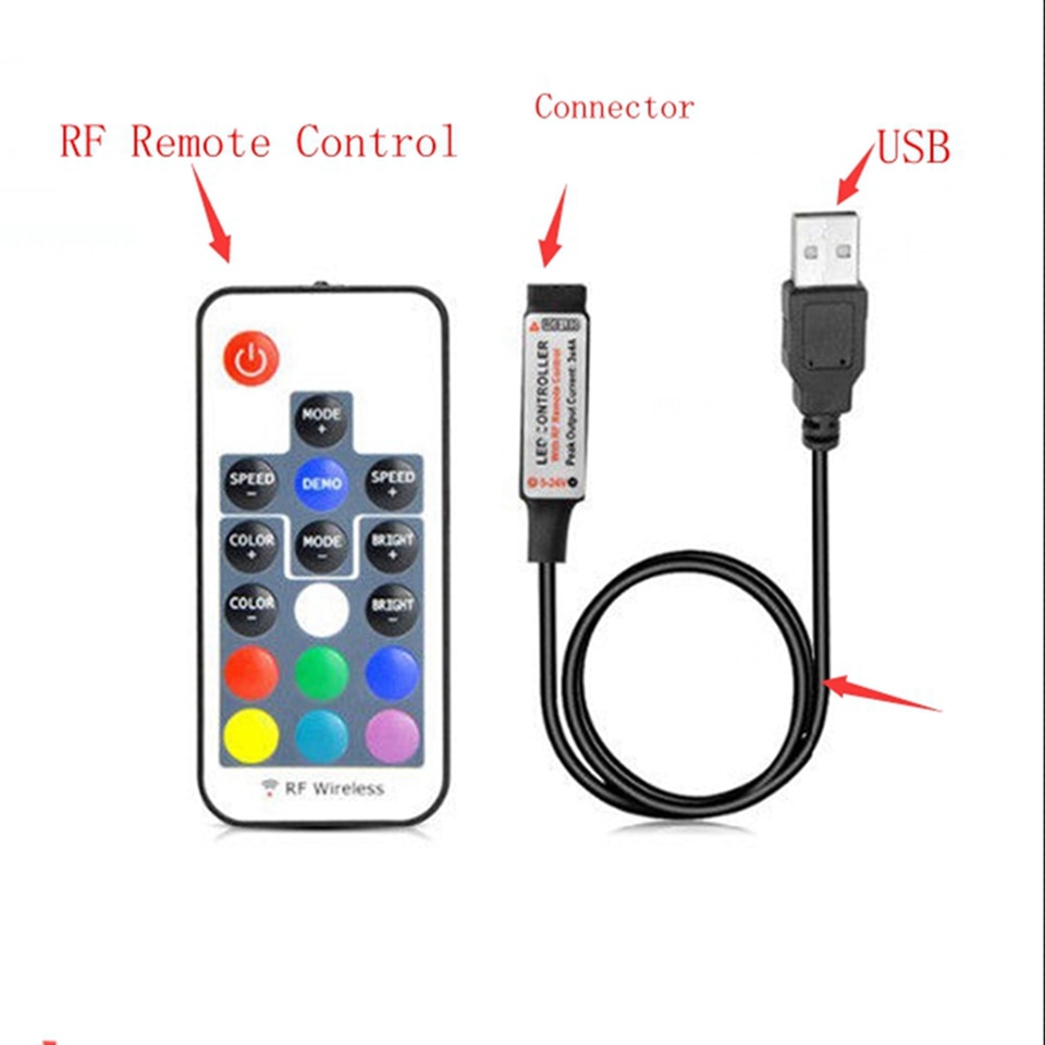 USB DC 5 V-24 V LED Controller 17 Key RF Draadloze... – Grandado