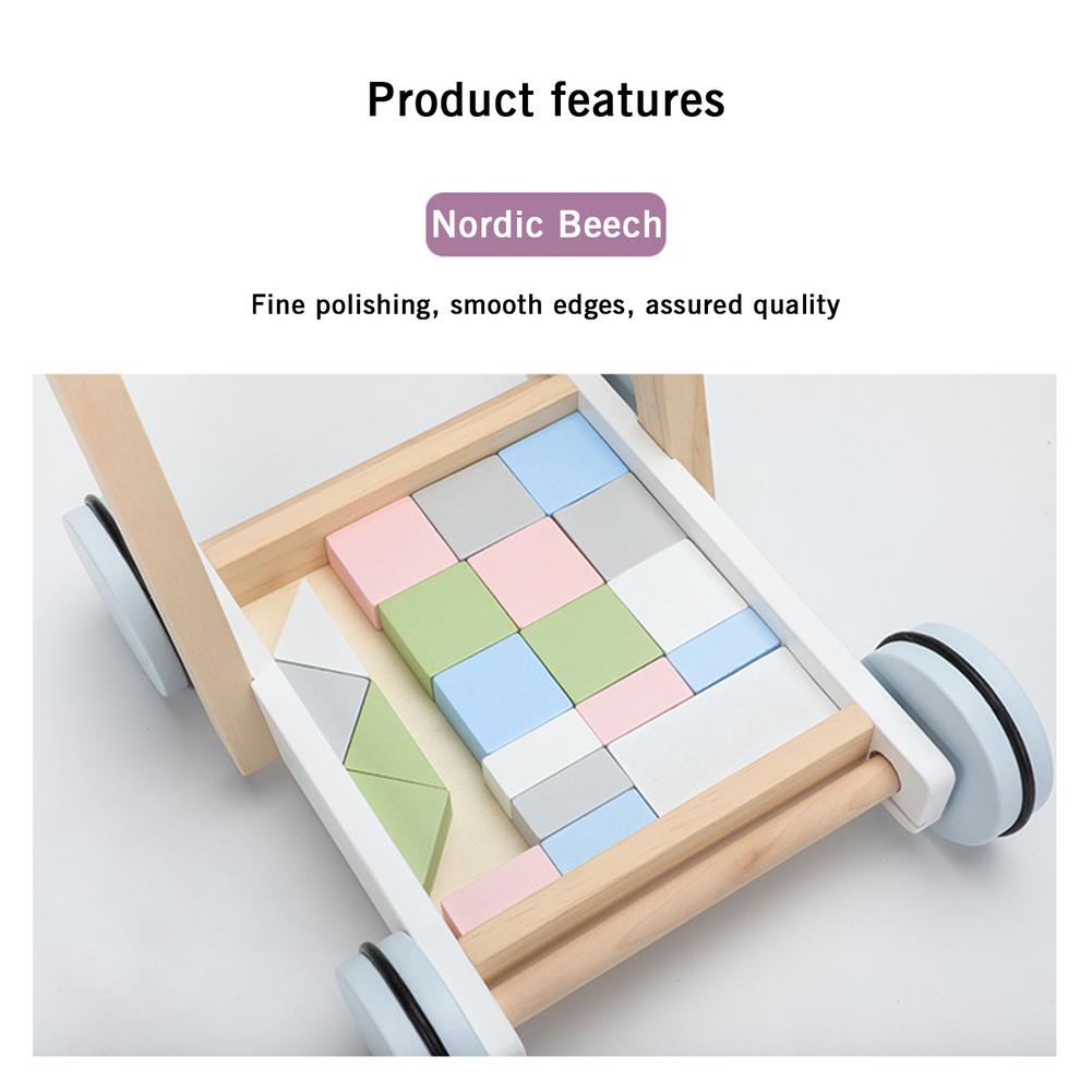 Wooden Baby Learning Walker Blocks And Roll Cart P... – Grandado