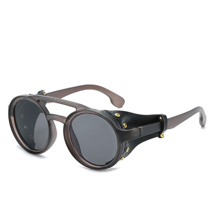 Retro Vintage Round Polarized Punk Steampunk Sunglasses For Men Leather ...