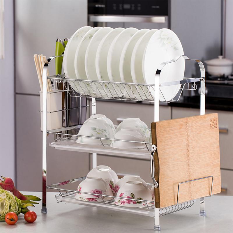 Kitchen Drain Dish Rack Stainless Steel Three-laye... – Grandado