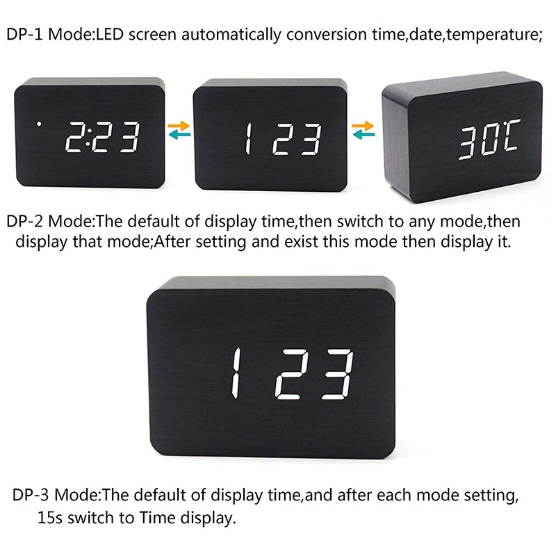 Wooden Digital Alarm Clock, 4 Level Adjustable Bri... – Vicedeal