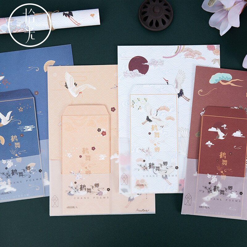 9 Pcs/Set 3 Envelopes+6 Letter Papers Crane Dance ... – Grandado