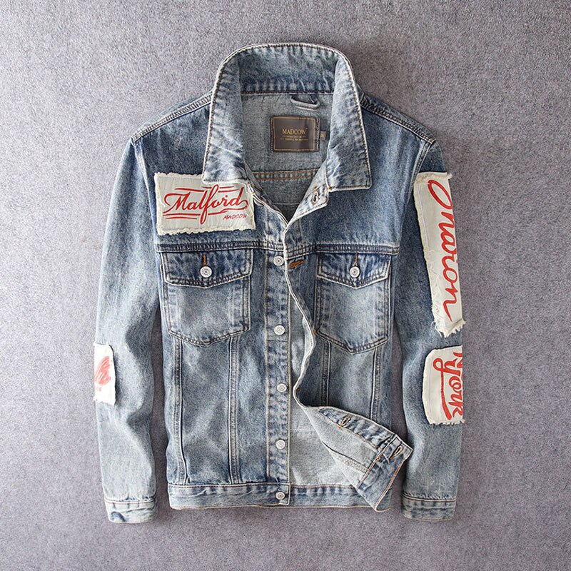 Men Jackets Retro Blue Patchwork Denim Jackets Str... – Vicedeal