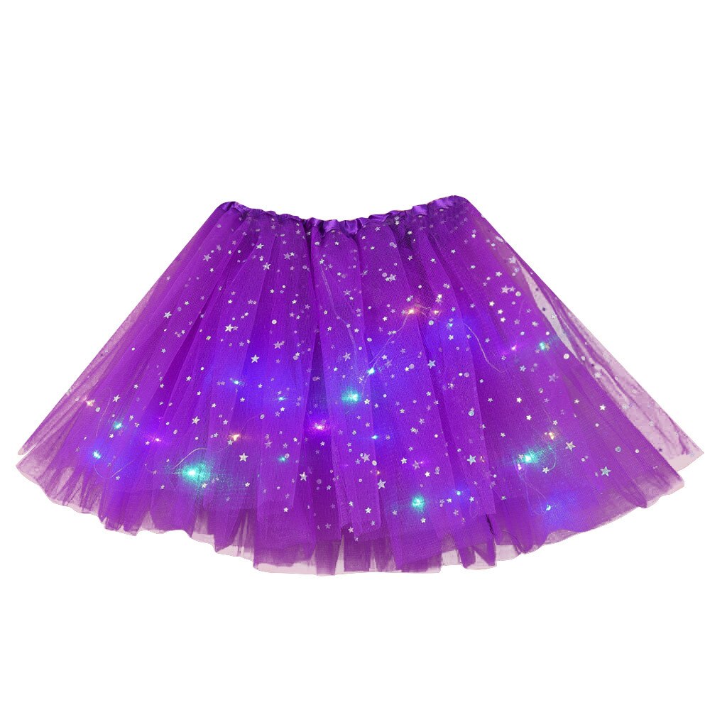 Girls Led Tutu Skirt Star Sequins Mesh Pleated Tul... – Grandado