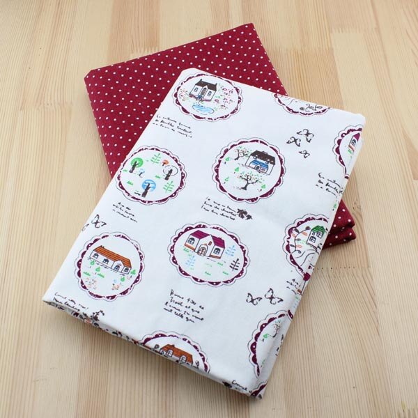 2 Cotton Linen fabric "Red" Dot Cartoon house Fat ... – Grandado