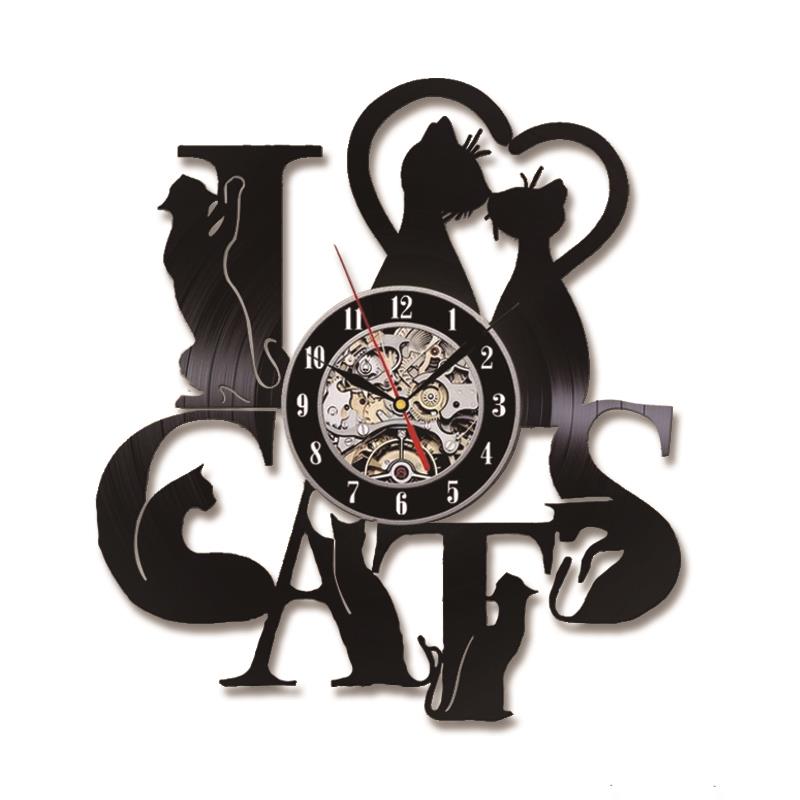 I Love Cats Record Wall Clock Vintage LED Vinyl Cl... – Grandado