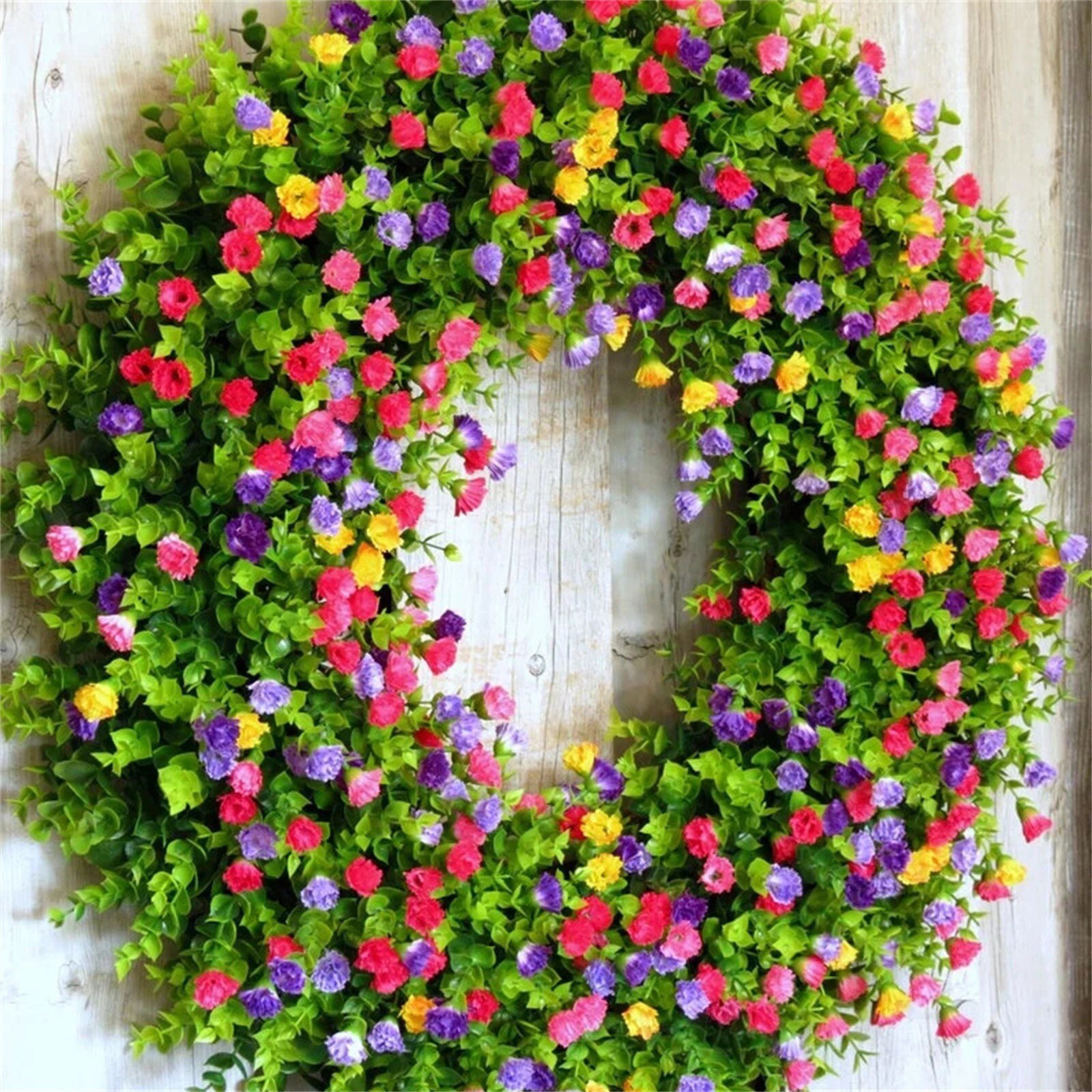 Colorful Cottage Wreath Round Artificial Green Gar... – Grandado