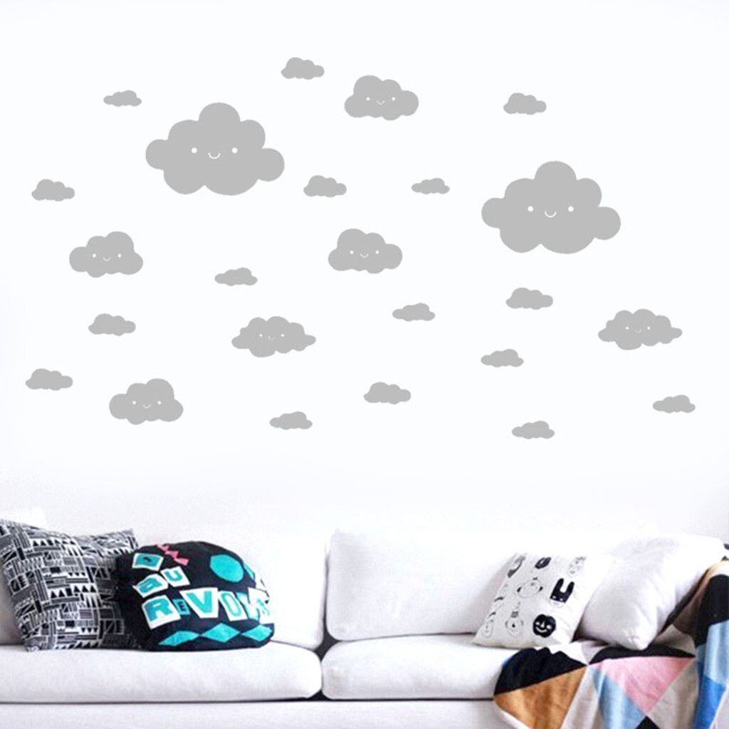 KAKUDER Happy Smiley Face White Clouds Wall Sticke... – Grandado