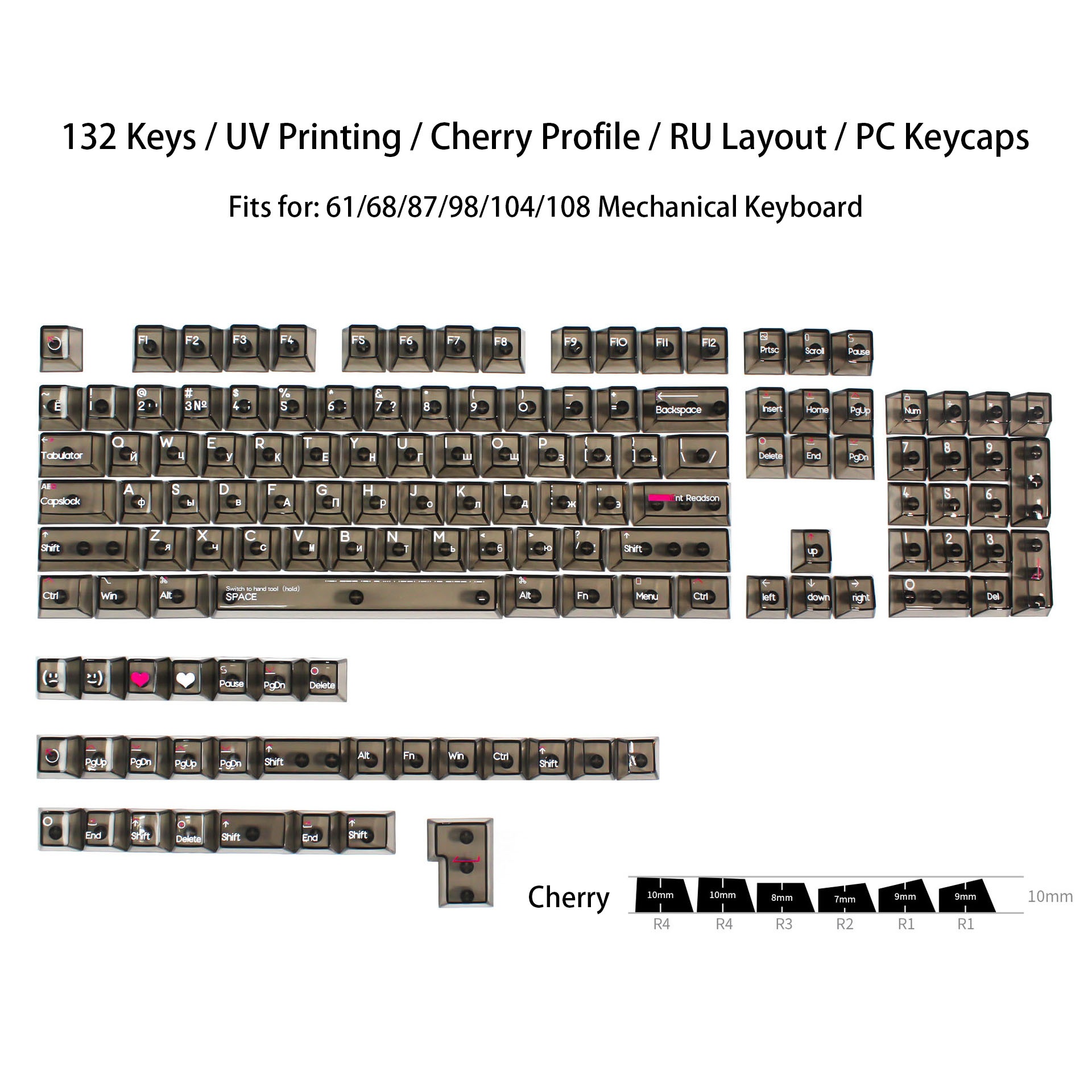 114 Keys White Full Transparent PC Keycaps Double ... – Vicedeal