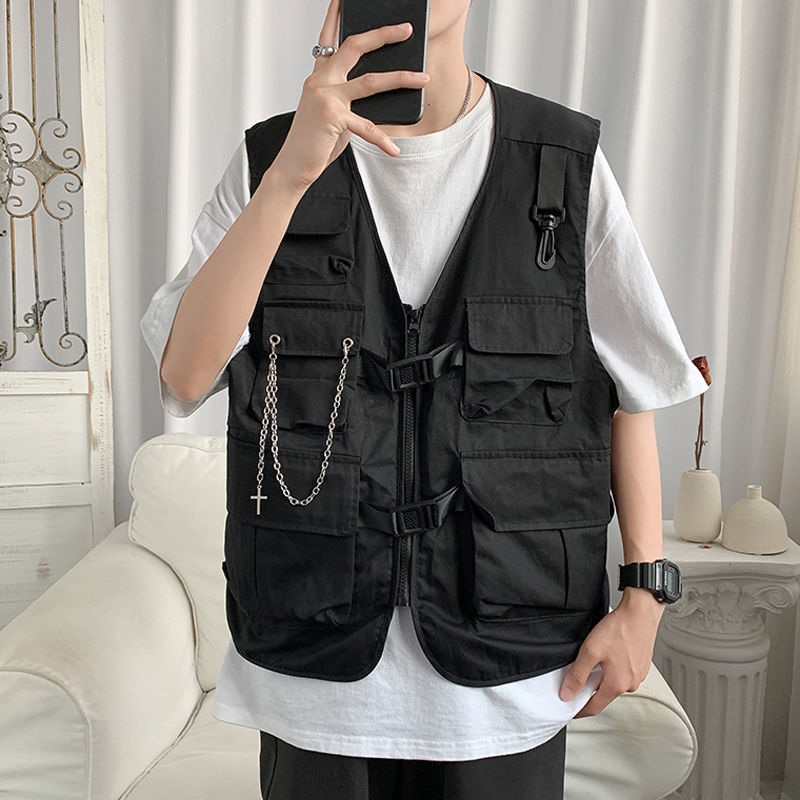 Casual Men Vest Streetwear Punk Cargo Vest Mult Pr... – Grandado