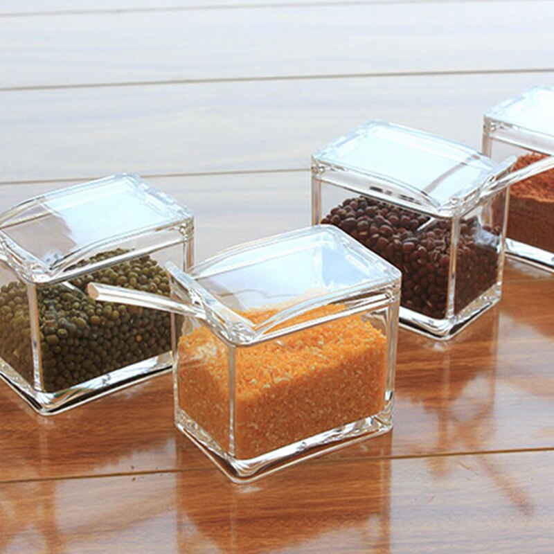 Clear Acrylic condiment set spice box with spoon s... – Grandado