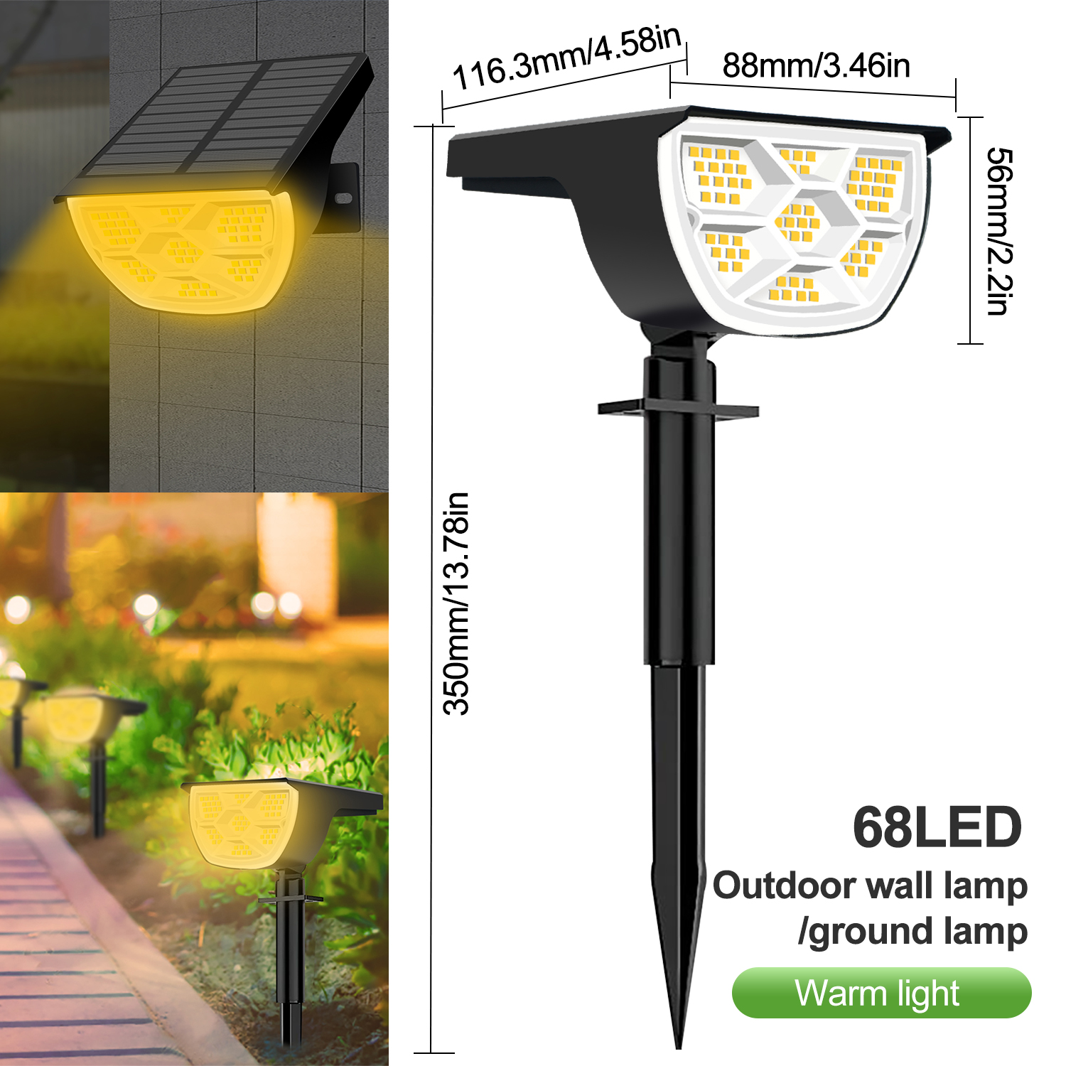 72/68 led-solcellslampor för utomhusbruk, ip65 va... – Vicedeal
