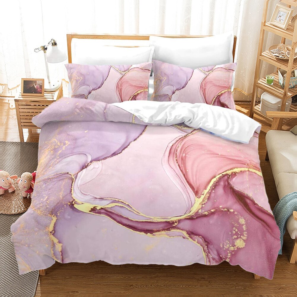 Marble Patterns Printed Bedding Set Pink Color Duv... – Vicedeal