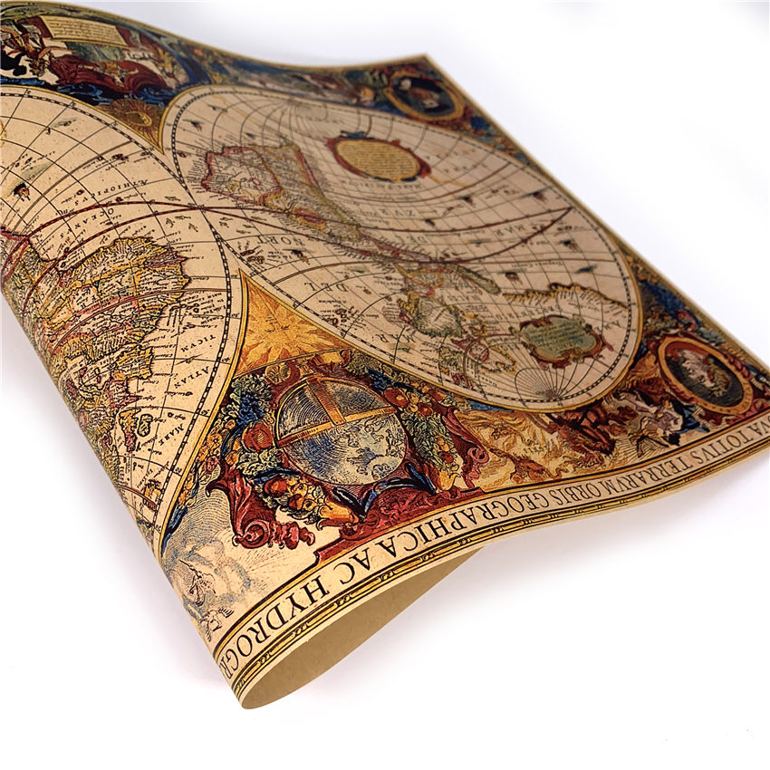 Vintage poster World map retro kraft paper adornme... – Grandado