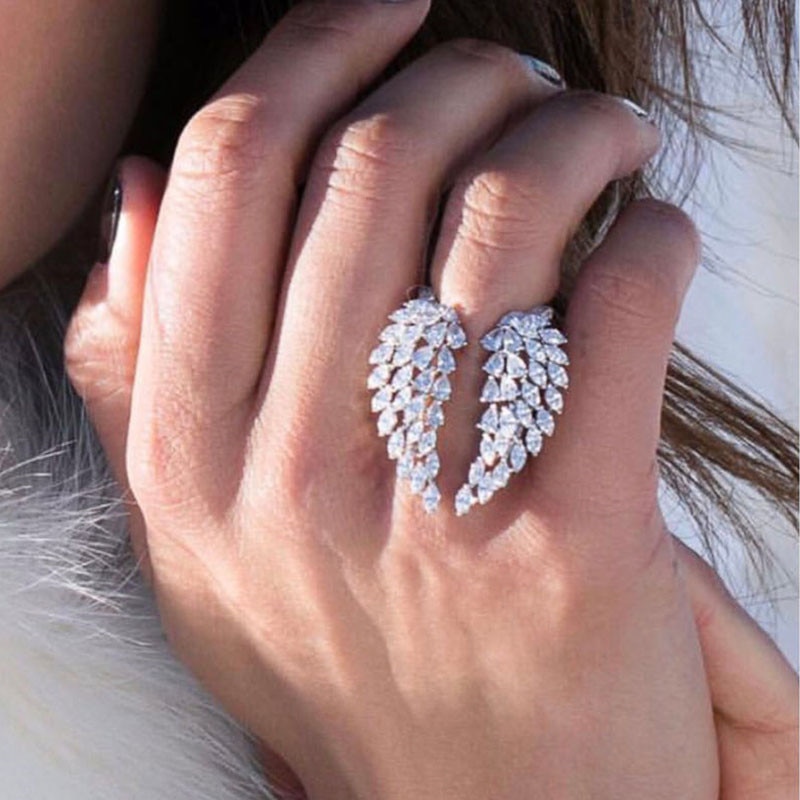 WUKALO Aesthetic Angel Wing Opening Rings with Ful... – Vicedeal
