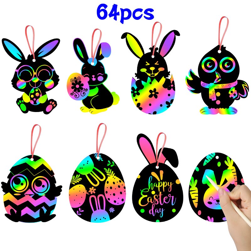 64Pcs Easter Scratch Party Supplies Easter Eggs Bu... – Grandado