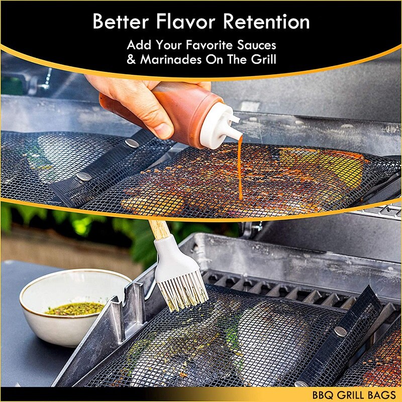 2Pcs Reusable BBQ Baked Bag Non Stick BBQ Mesh Gri... – Grandado