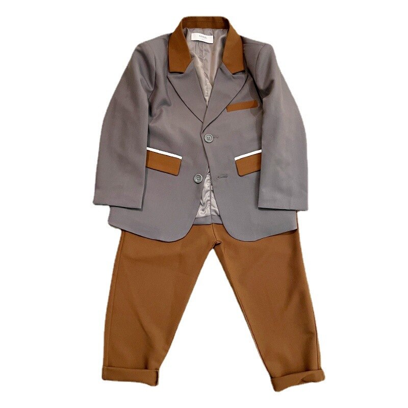 Children Caramel Gray Contrast Color Suit Set Spri... – Grandado