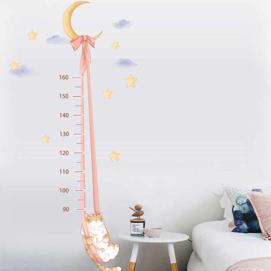 Cartoon Animal Cat Height Measure Wall Stickers Ki... – Grandado