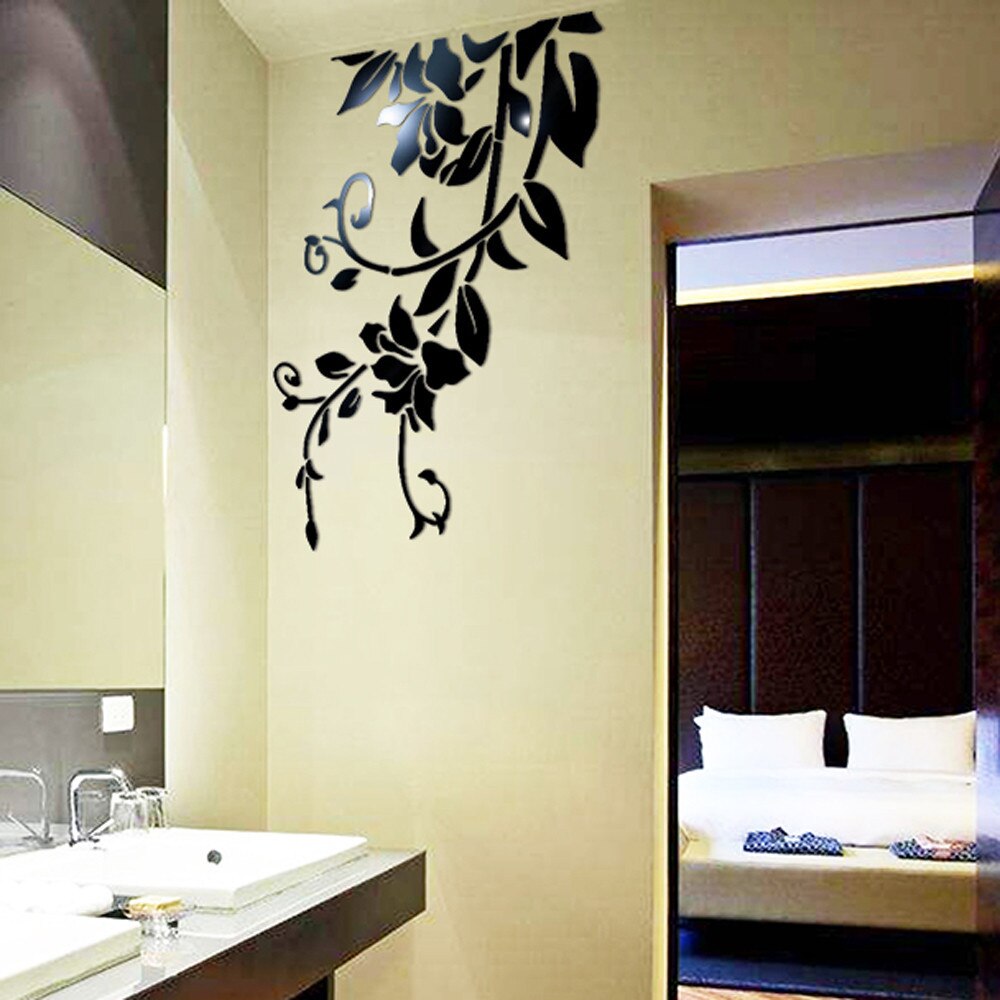 Flower Vine Acrylic Gold Sliver Mirror Stickers TV... – Vicedeal