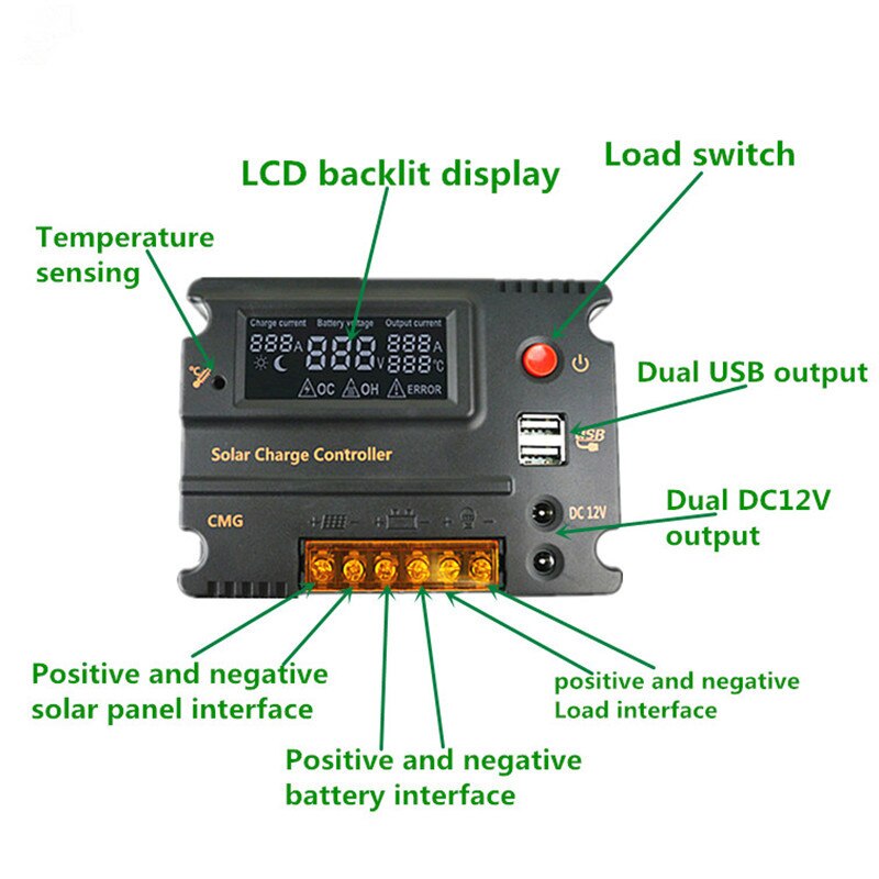 Outdoor 12V/24V 10A Solar Controller With Dual DC ... – Vicedeal