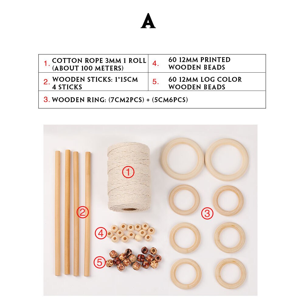 DIY Macrame Cord Natural Cotton Rope Wood Ring Woo... – Grandado