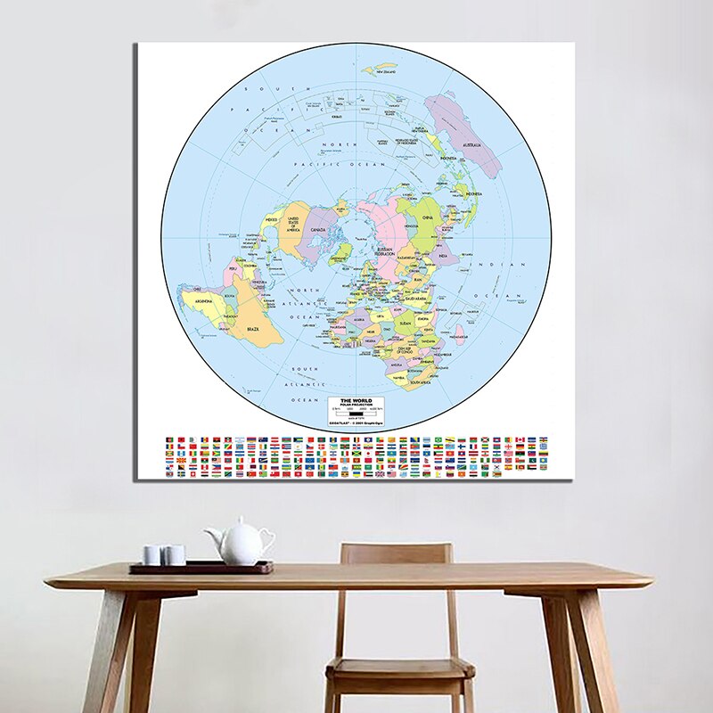 60*60cm The World Map with National Flags Canvas P... – Grandado
