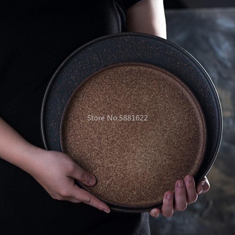 Ceramic Pottery Ceramics Flat Plates Dishes Dark Y... – Grandado