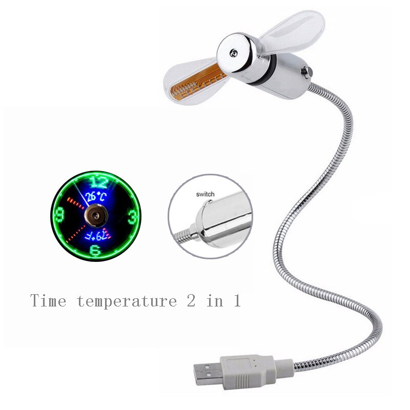 Mini USB fan Time Temperature display with LED Lig... – Grandado