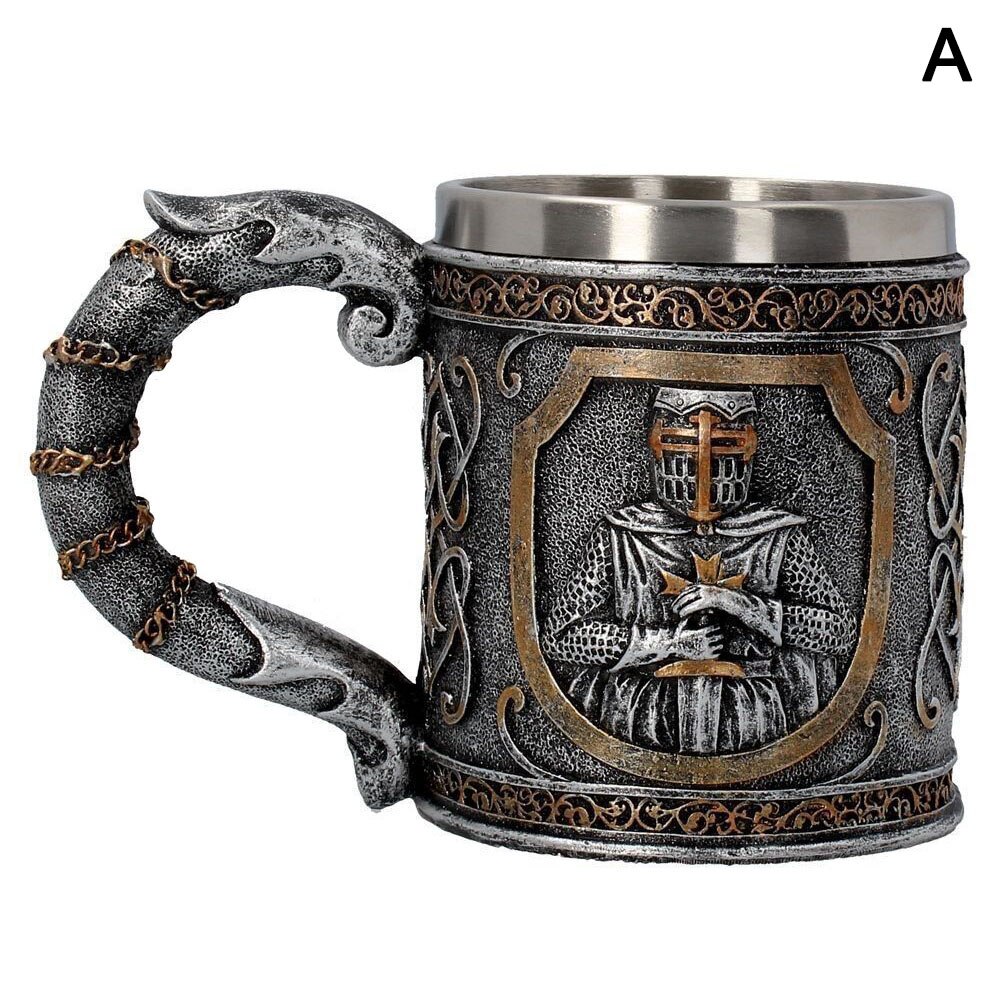 Knight Skull Beer Mug Drinking Cup Stainless Steel... – Grandado