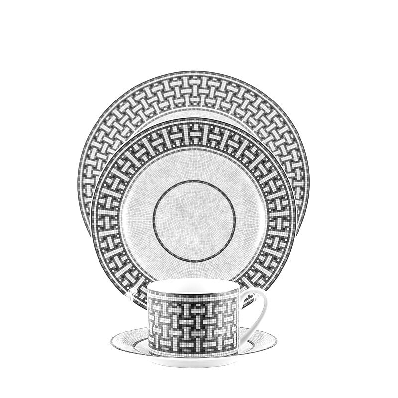 European-Style Bone China Ceramic Plate Set Gray D... – Vicedeal