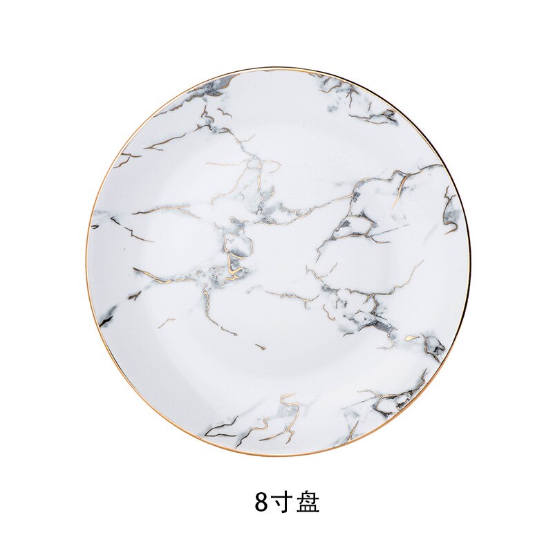 Marble Pattern Gold Boarder Nordic Ceramic Plate I... – Vicedeal