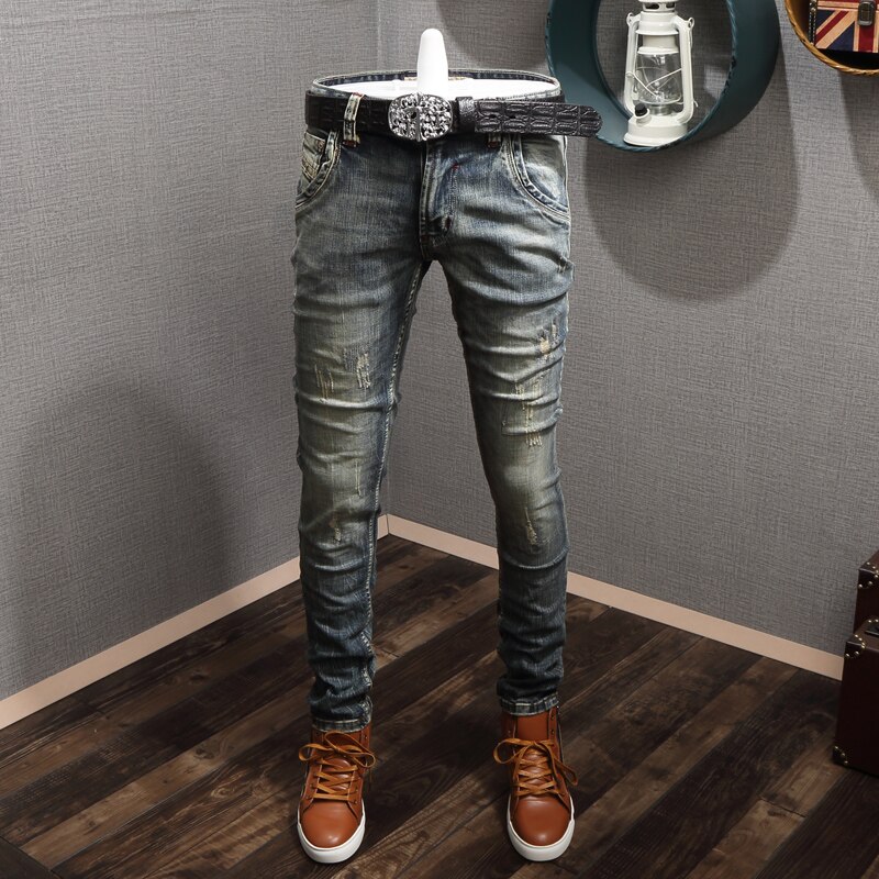 Italiaanse Vintage Mode Mannen Jeans Retro Geel Bl... – Vicedeal
