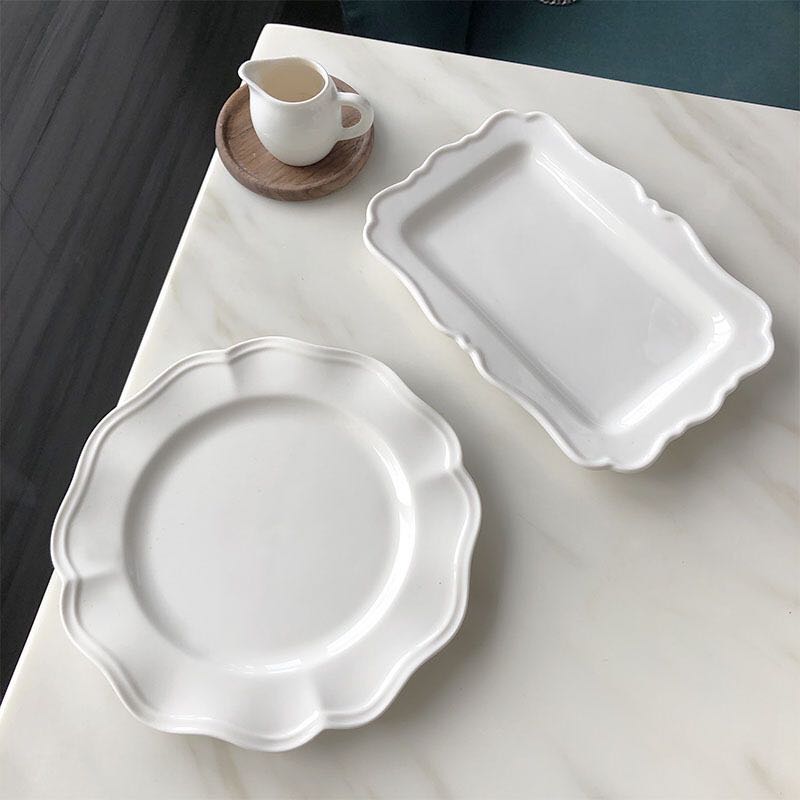 French Western white ceramic plate embossing patte... – Grandado