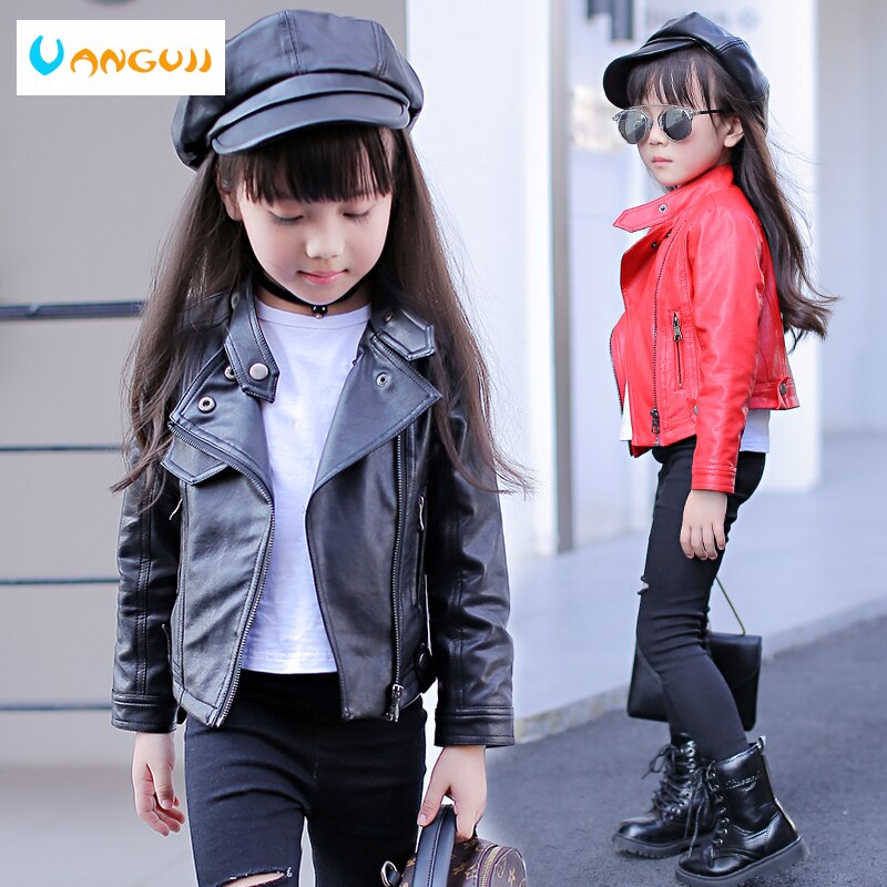 girls pu jacket rivet zipper cool jacket Leather c... – Grandado