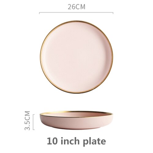 Ceramic Solid Color Plate Gold Inlaid Ceramic Plat... – Grandado