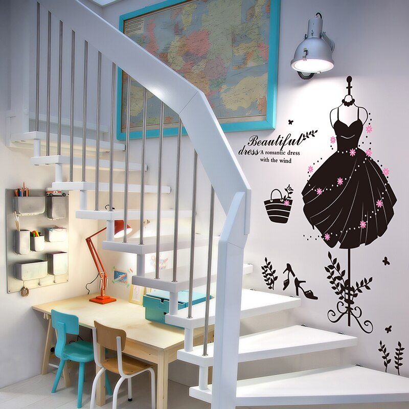 Black Color Girl's Formal Dress Wall Sticker Vinyl... – Grandado