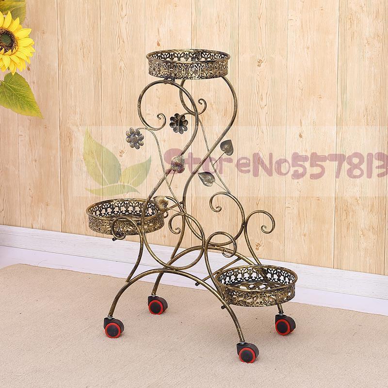 Wrought iron flower stand multi-layer push-pull mo... – Vicedeal